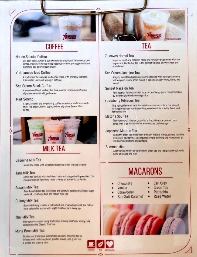 7 Leaves Cafe Menu – Specialty Coffee, Tea & Boba in Garden Grove, CA